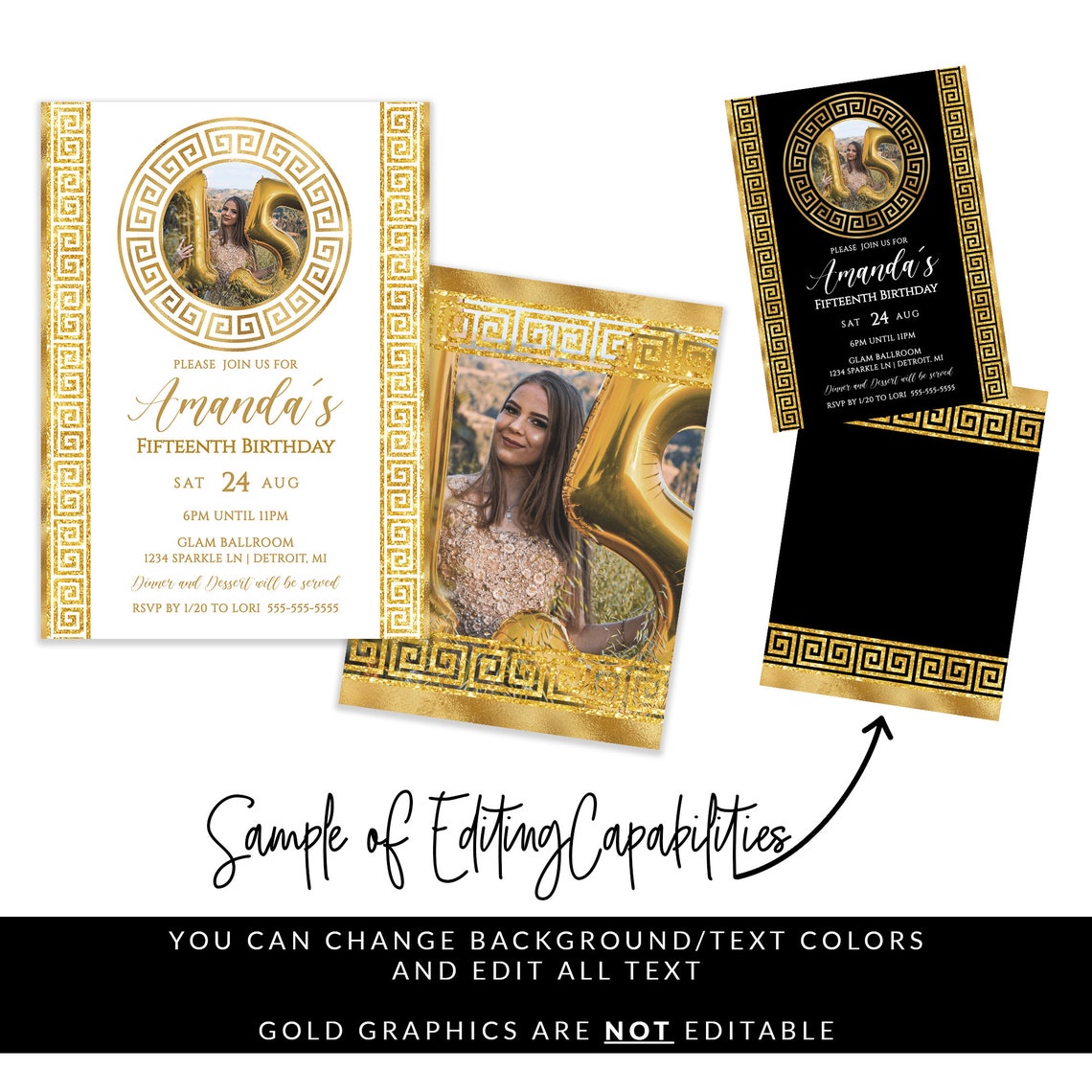 Gold Greek Key Invitation, Greek Birthday Invitation, Grecian ...