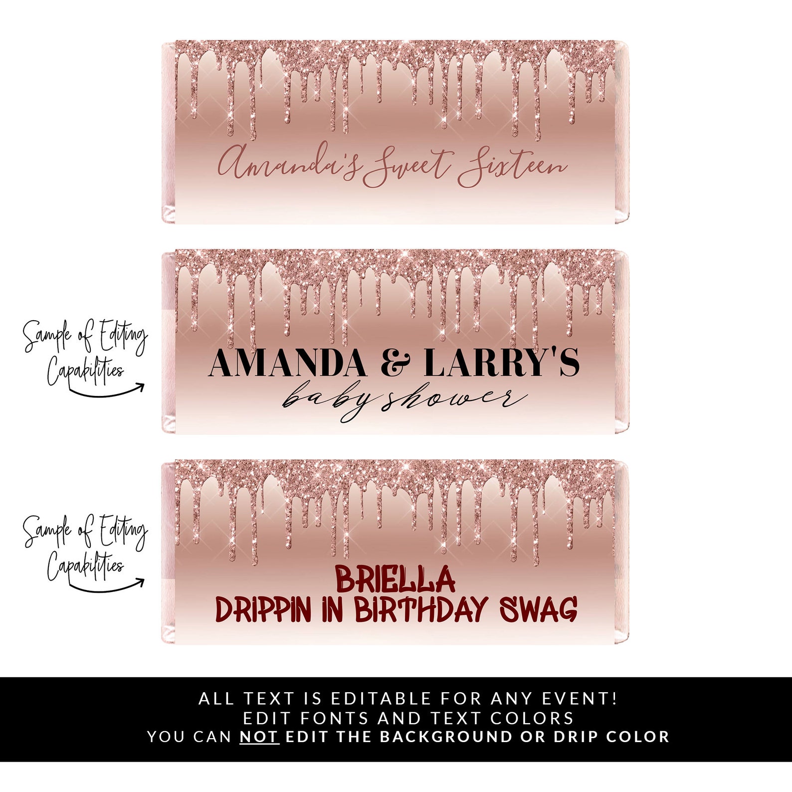 Rose Gold Drip Candy Bar Label Rose Gold Candy Bar Label - Etsy