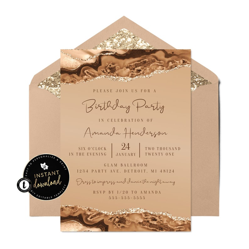 Nude Invitation Neutral Agate Invitation Earthtone Invite Etsy