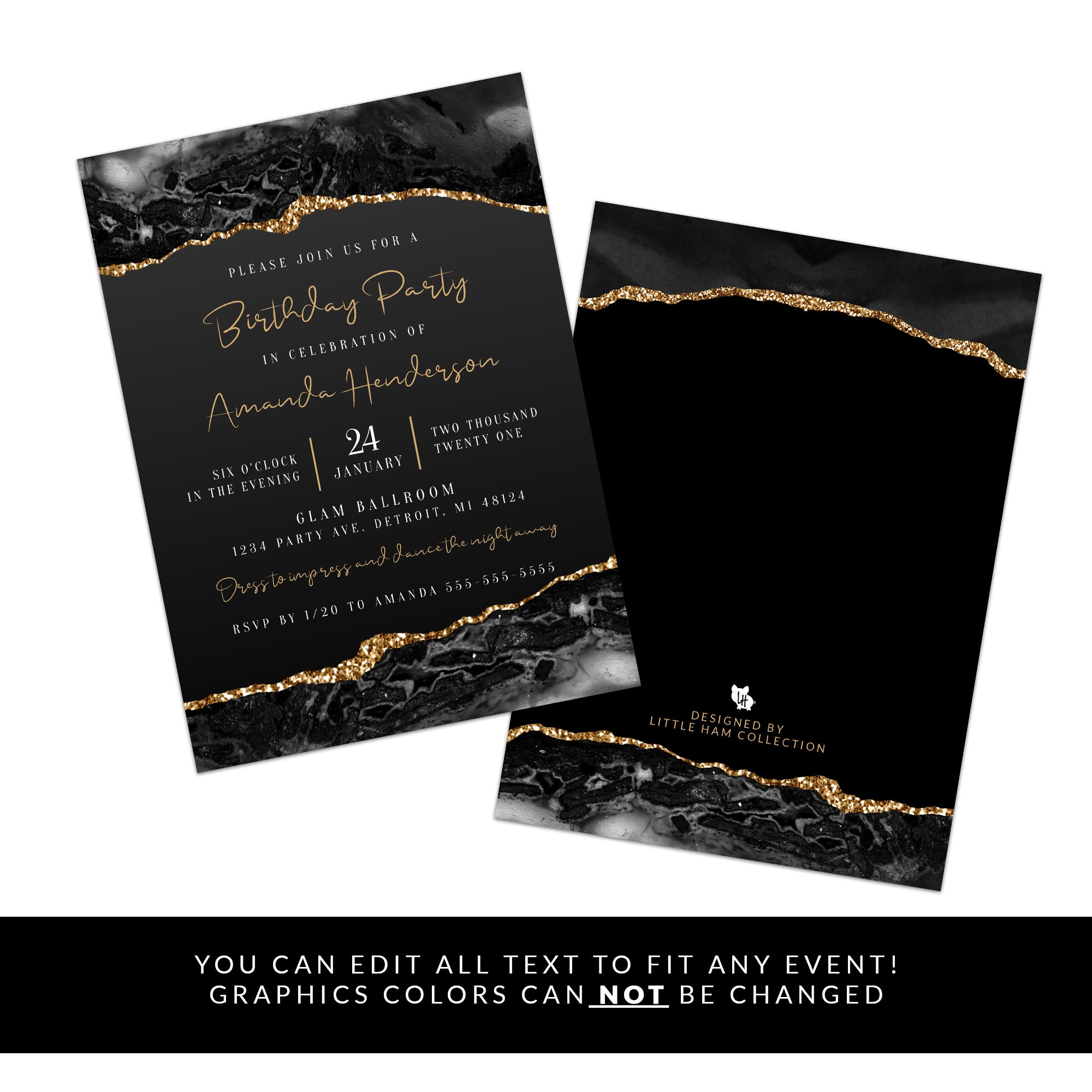 Black and Gold Invitation Black and Gold Agate Invitation - Etsy