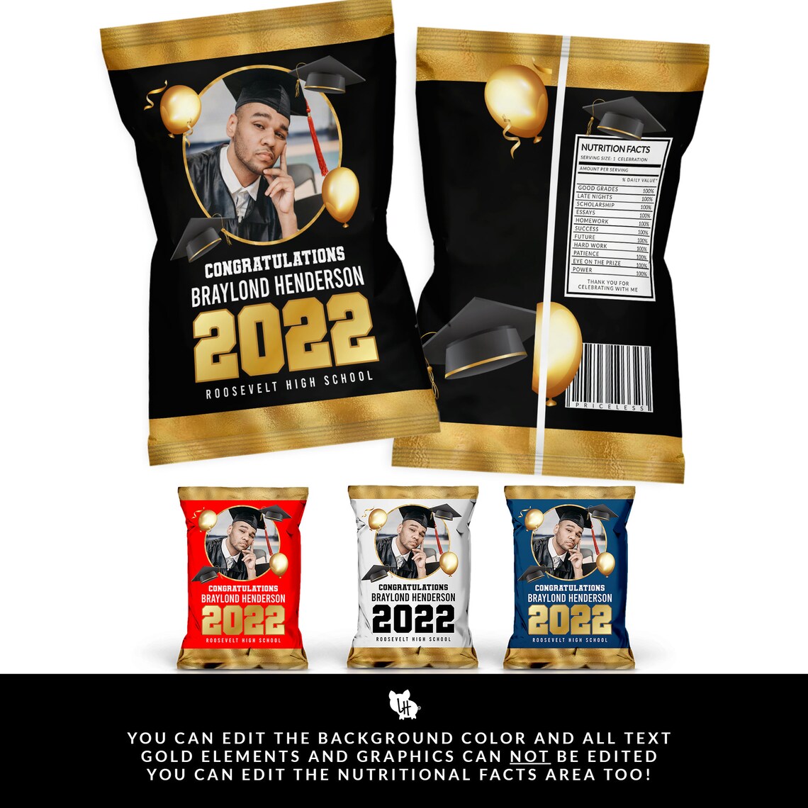 Gold Graduation Chip Bag, Graduation Party Chip Bag, Graduation ...
