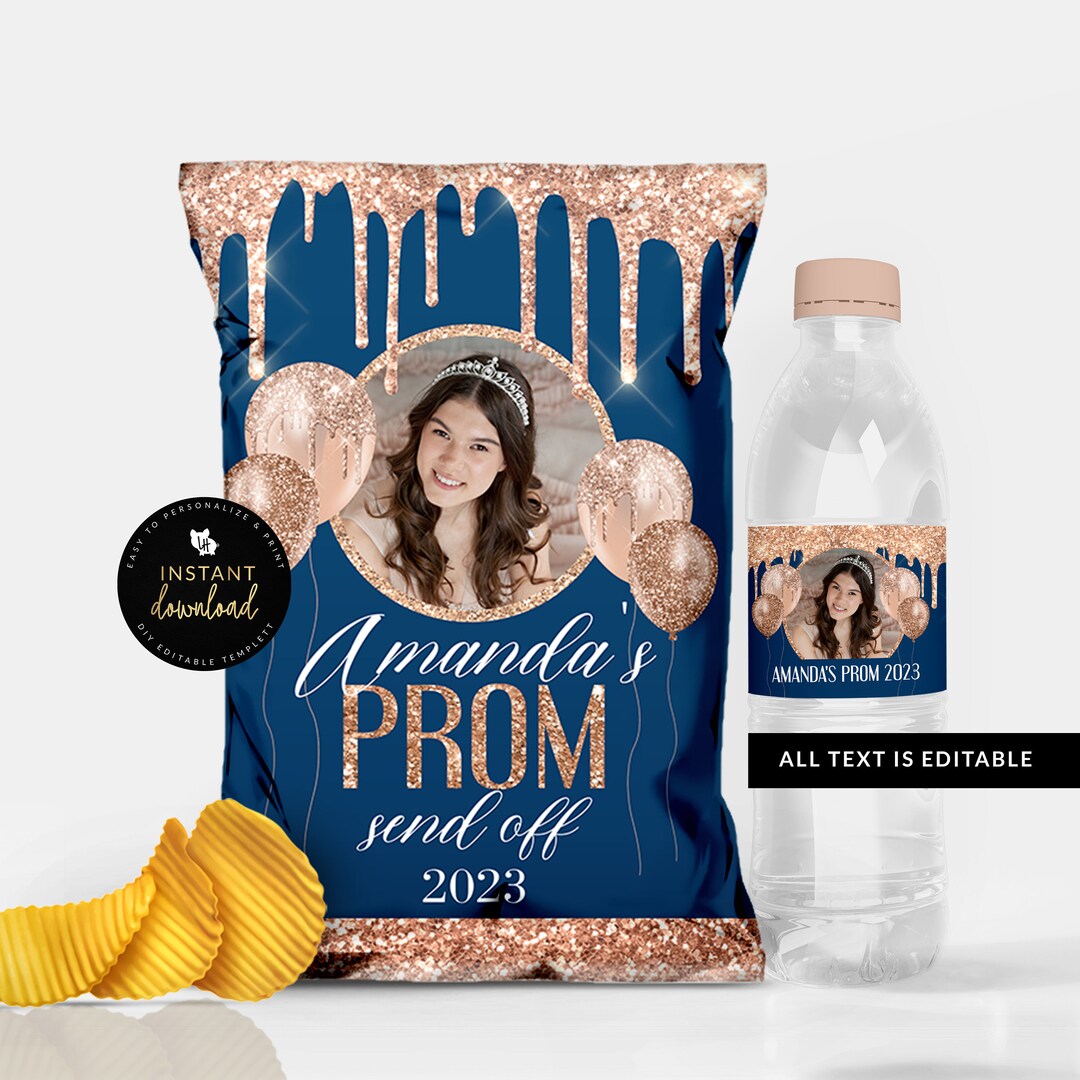 Rose Gold Drip Prom Chip Bag, Dripping Gold Water Label, Prom Printable ...