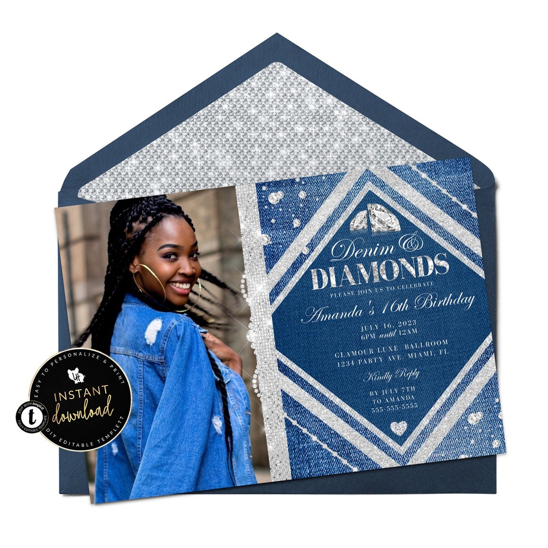 Denim and Diamonds Photo Invitation, Denim Invitation, Diamonds & Denim ...