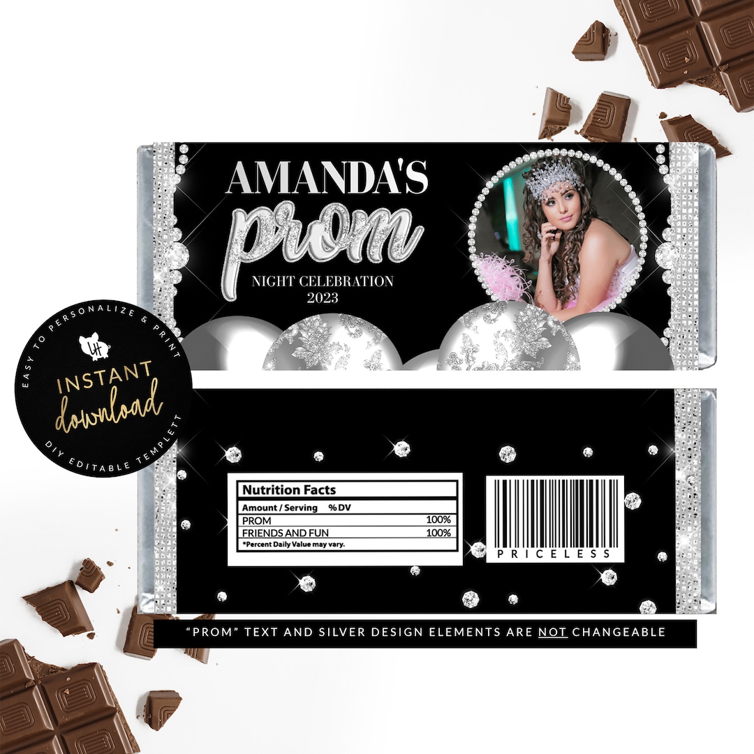 Prom Candy Bar Label, Silver Prom Candy Bar Label, Printable Candy Bar ...