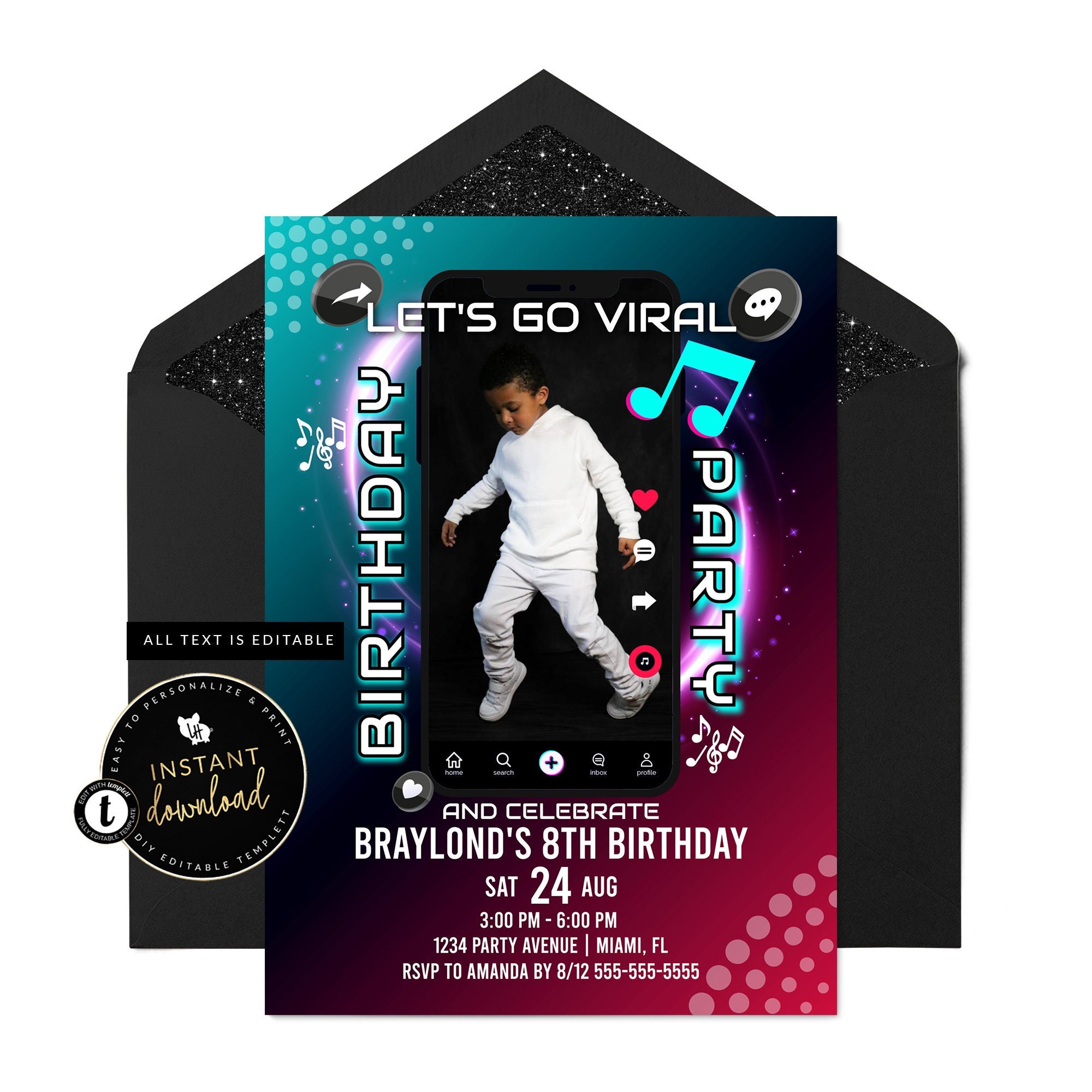 Music Party Invitation Viral Birthday Invite Social Media | Etsy