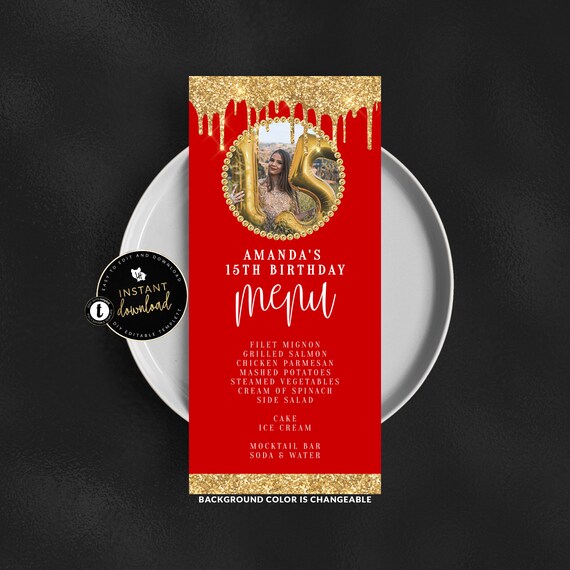 Gold Drip Photo Menu Card Gold Food Menu Gold Birthday Gold - Etsy