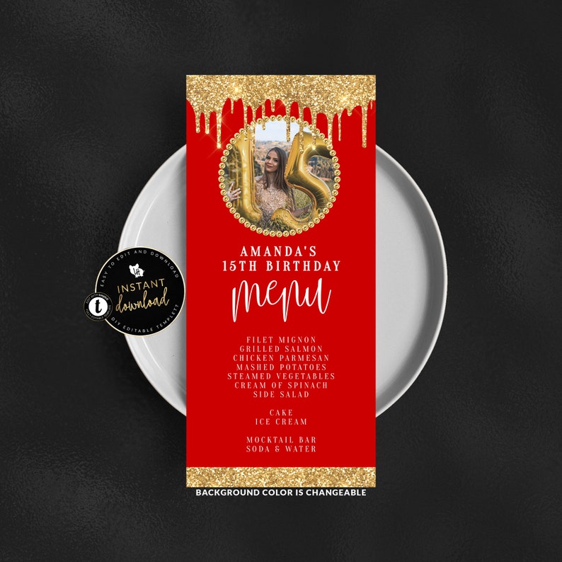 Gold Drip Photo Menu Card Gold Food Menu Gold Birthday Gold - Etsy