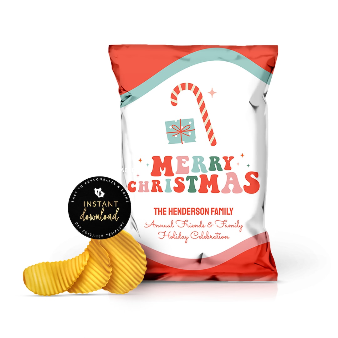 Retro Christmas Chip Bag, Merry Christmas Chip Bag, Holiday Snack Bag ...