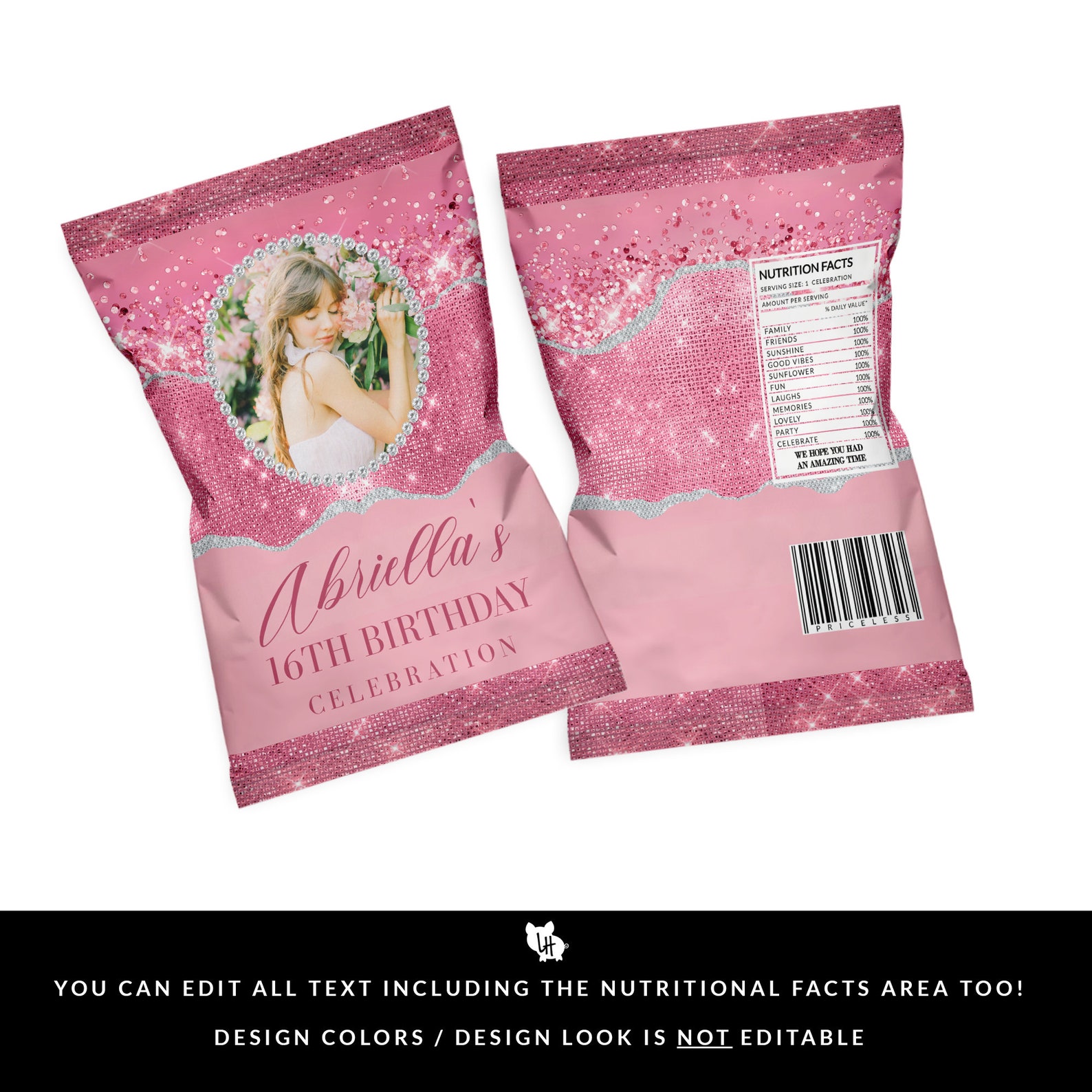 Pink and Silver Chip Bag Pink Chip Bag Photo Chip Bag Girls - Etsy