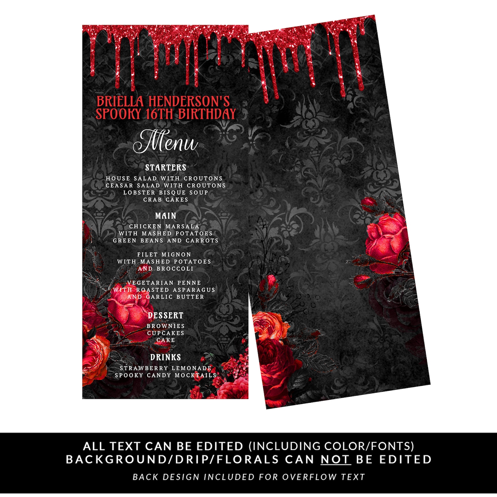 Red and Black Gothic Menu Halloween Menu Red Roses Gothic - Etsy