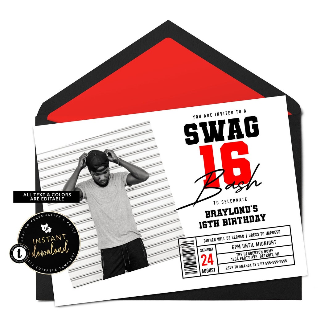 Swag 16 Birthday Invitation, Swag 16 Party, Swag 16 Invitation, 16th ...
