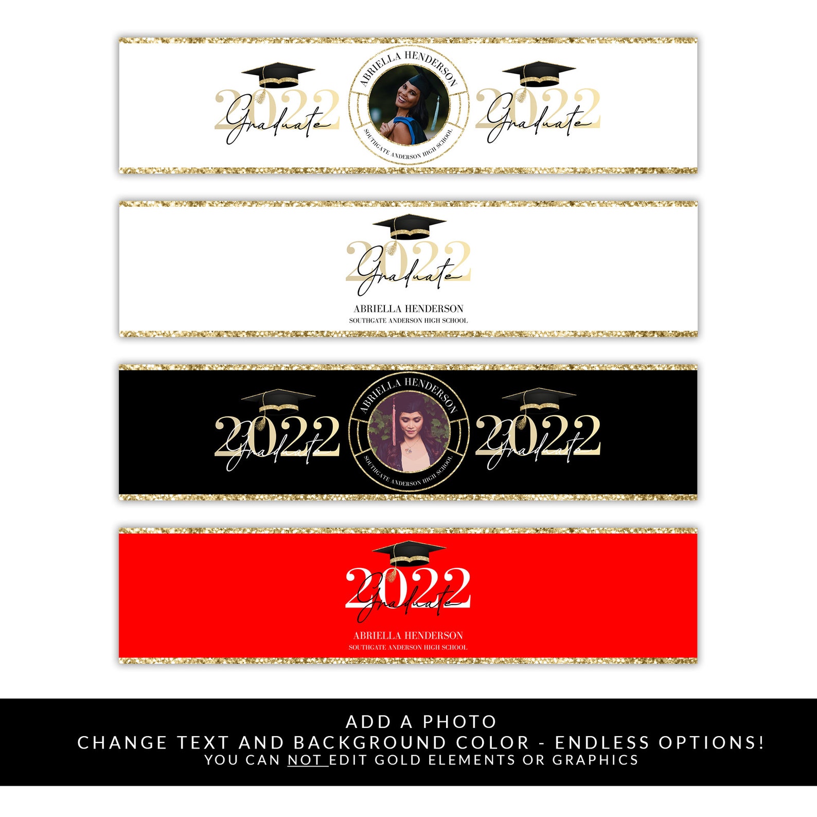 Gold Graduation Water Label, Grad Water Label, Printable Graduation ...