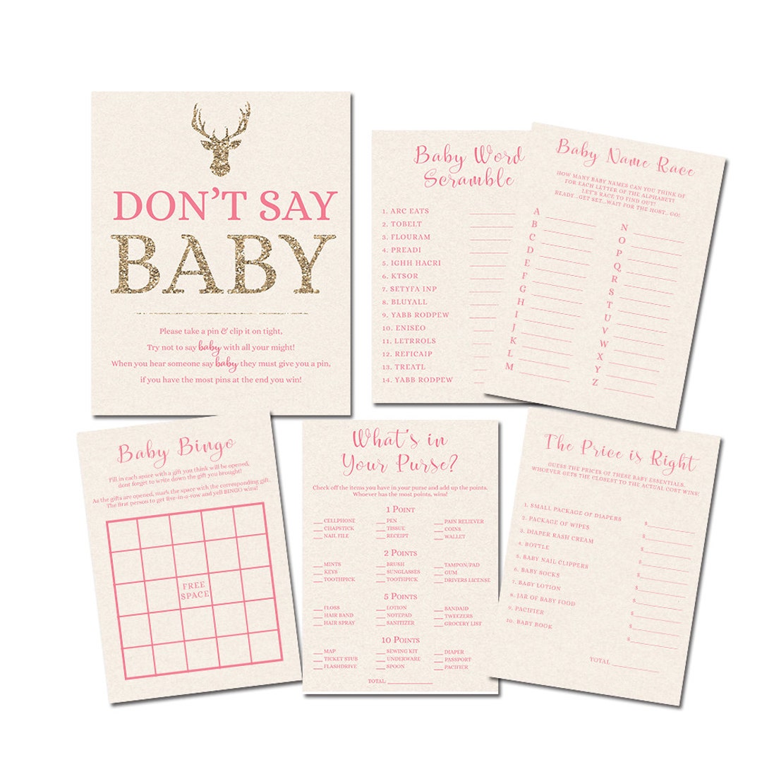Deer Baby Shower Games, Girl Baby Shower Games, Pink and Gold Baby ...