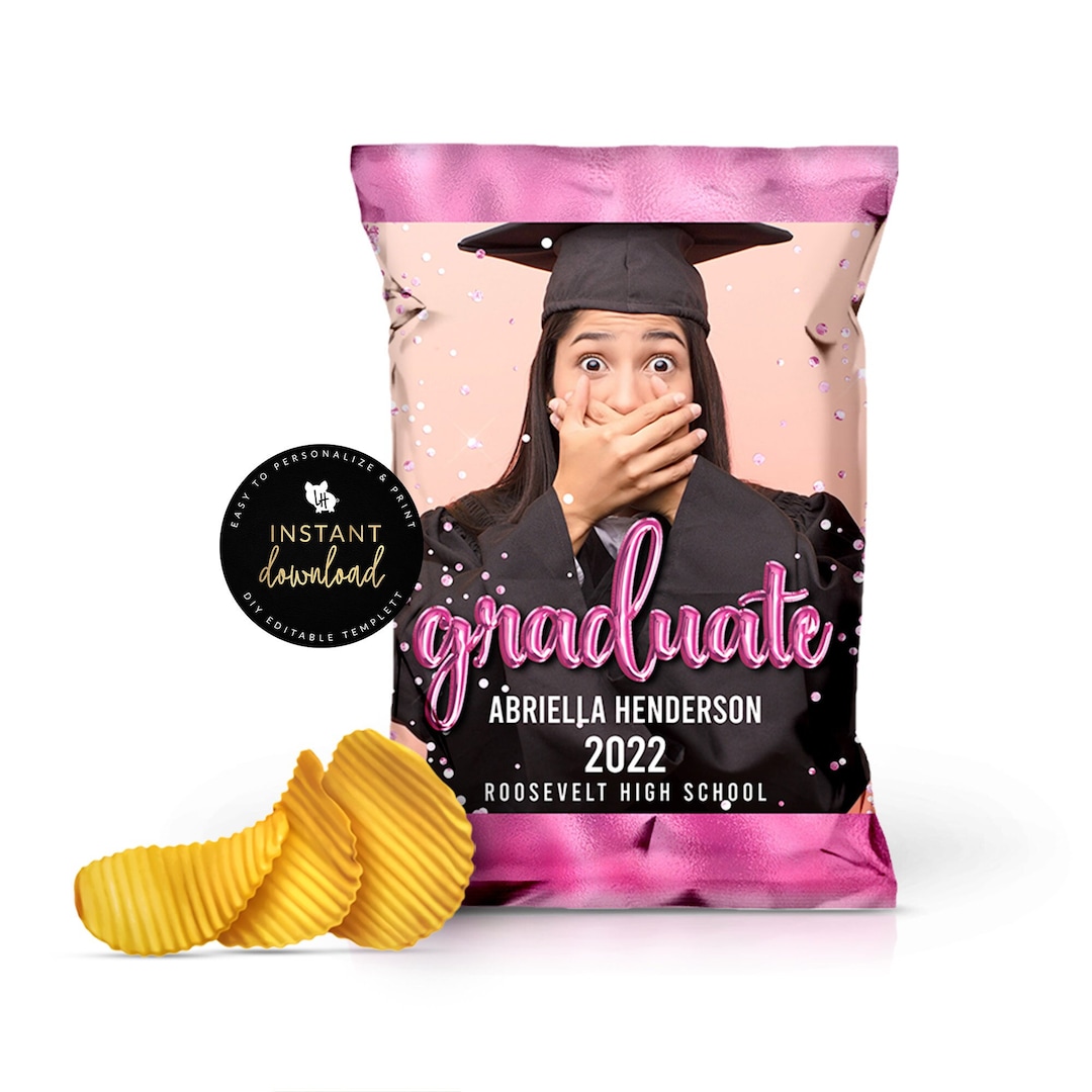 Pink Graduation Photo Chip Bag, Graduate Chip Bag, Graduation Printable ...