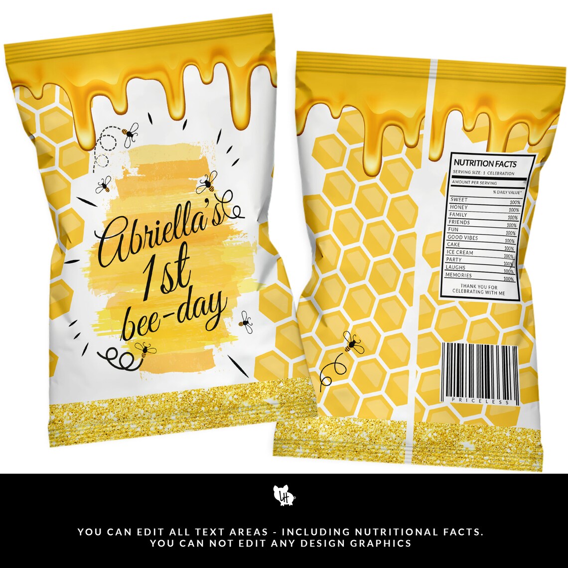 Honey Bee Chip Bag, Bee Chip Bag, Bee Birthday Favor, Honey Bee Baby ...