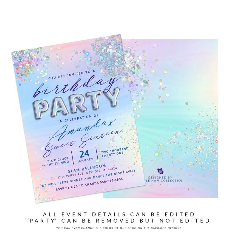 Holographic Invitation Iridescent Invitation pastel - Etsy