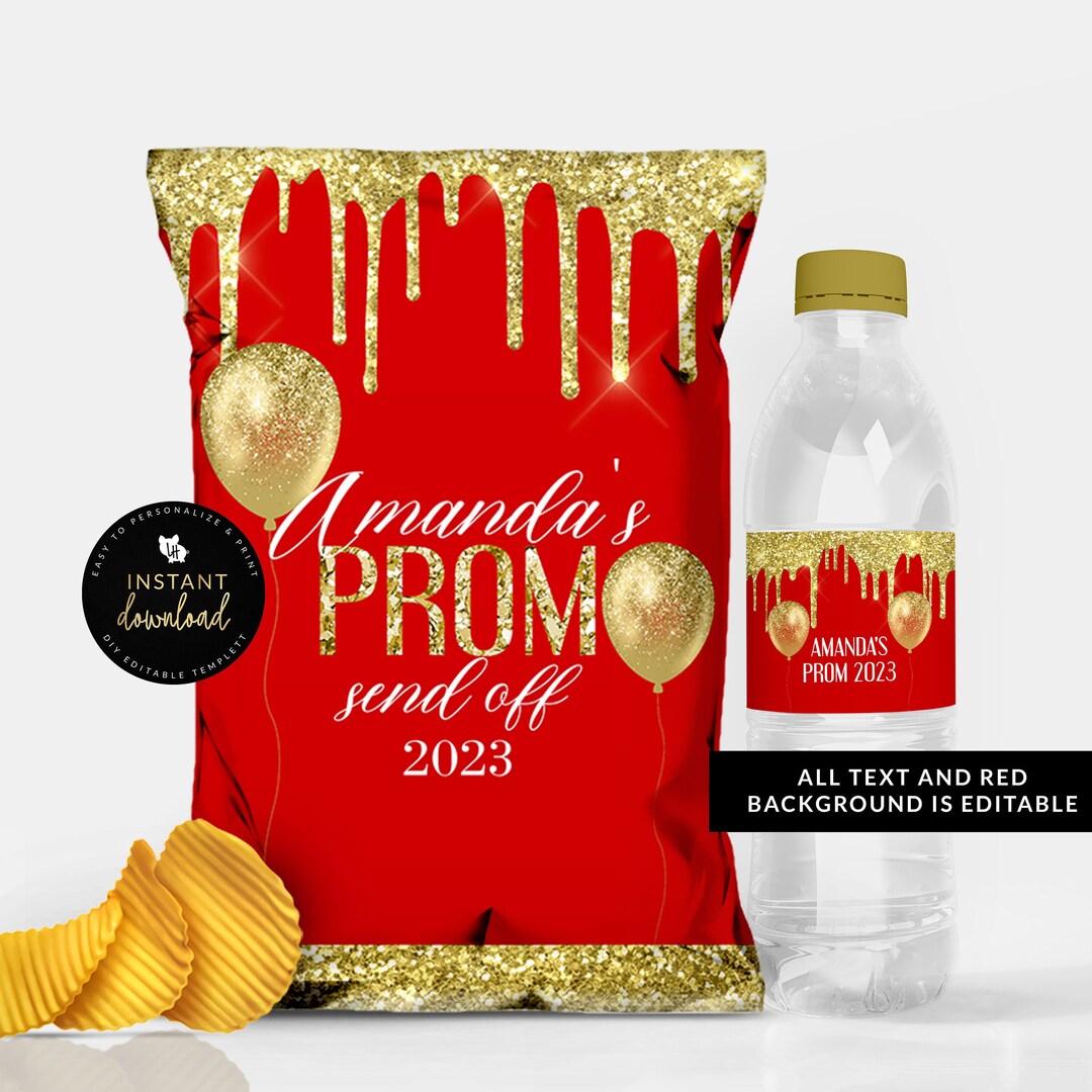 Gold Prom Chip Bag, Dripping Gold Water Label, Prom Printable Bundle ...