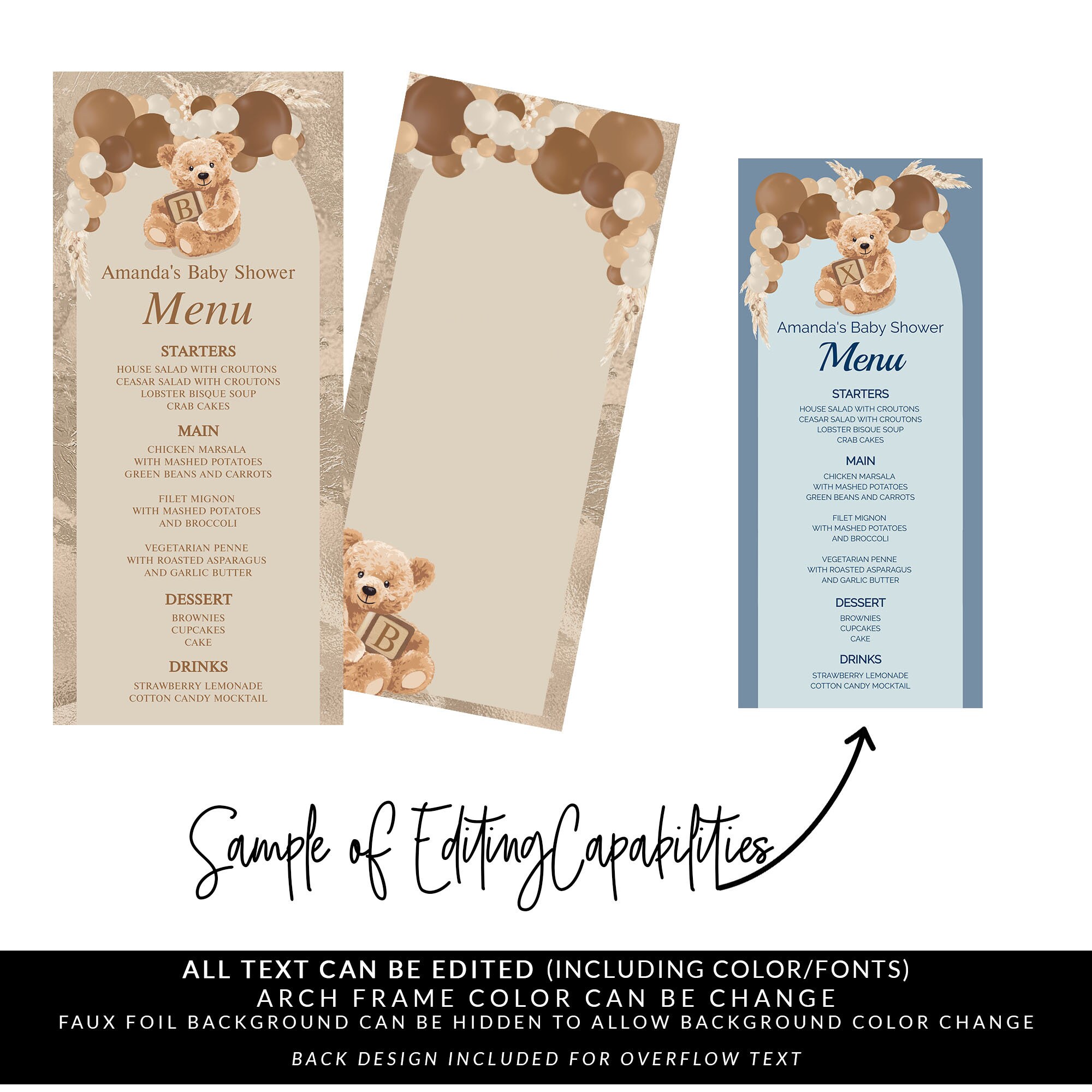 Pampas Grass Teddy Bear Menu Teddy Bear Baby Shower Menu We - Etsy UK