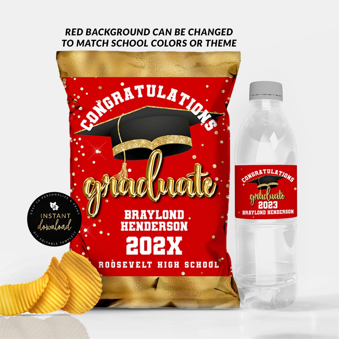 Graduation Chip Bag, Graduation Water Label, Gold Graduation Printable ...