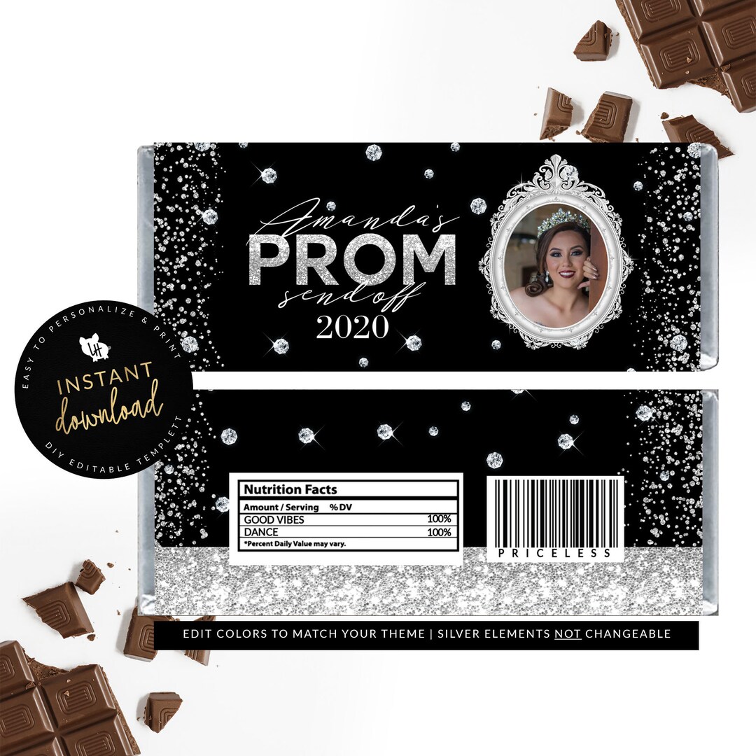 Silver Prom Candy Bar Label, Prom Candy Bar Label, Printable Candy Bar ...