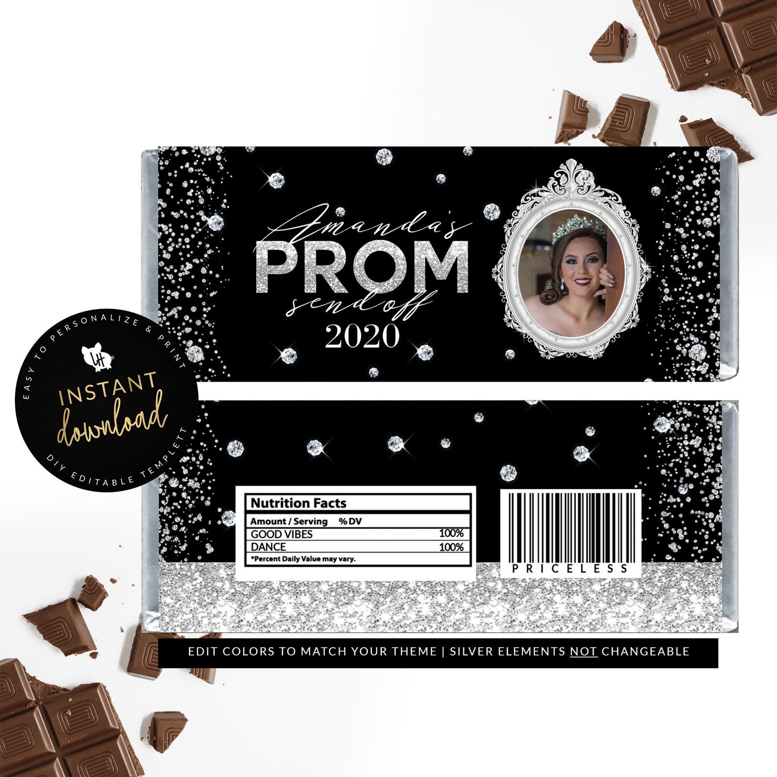 Silver Prom Candy Bar Label Prom Candy Bar Label Printable - Etsy