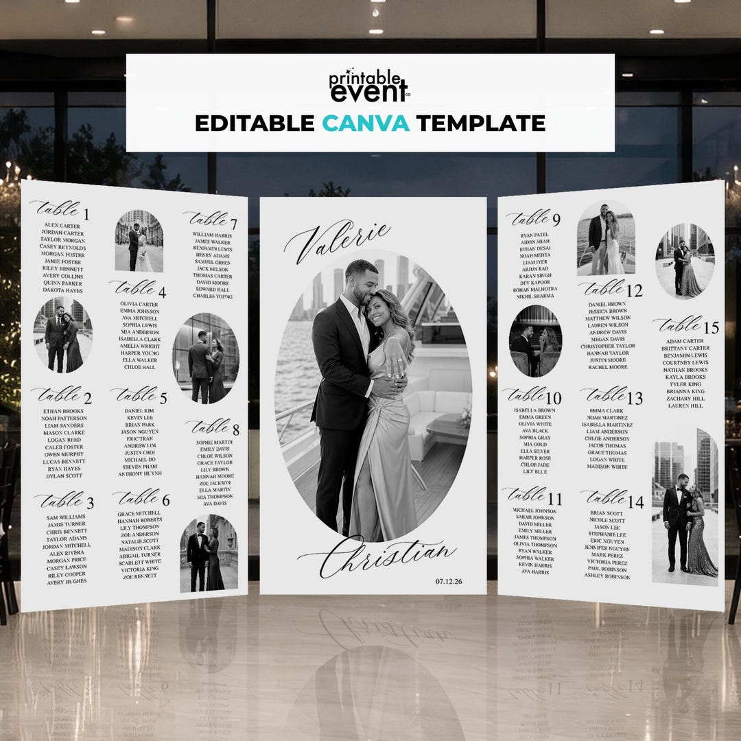 Editable Wedding Seating Chart Template With Photos | 3 Panel Seating ...