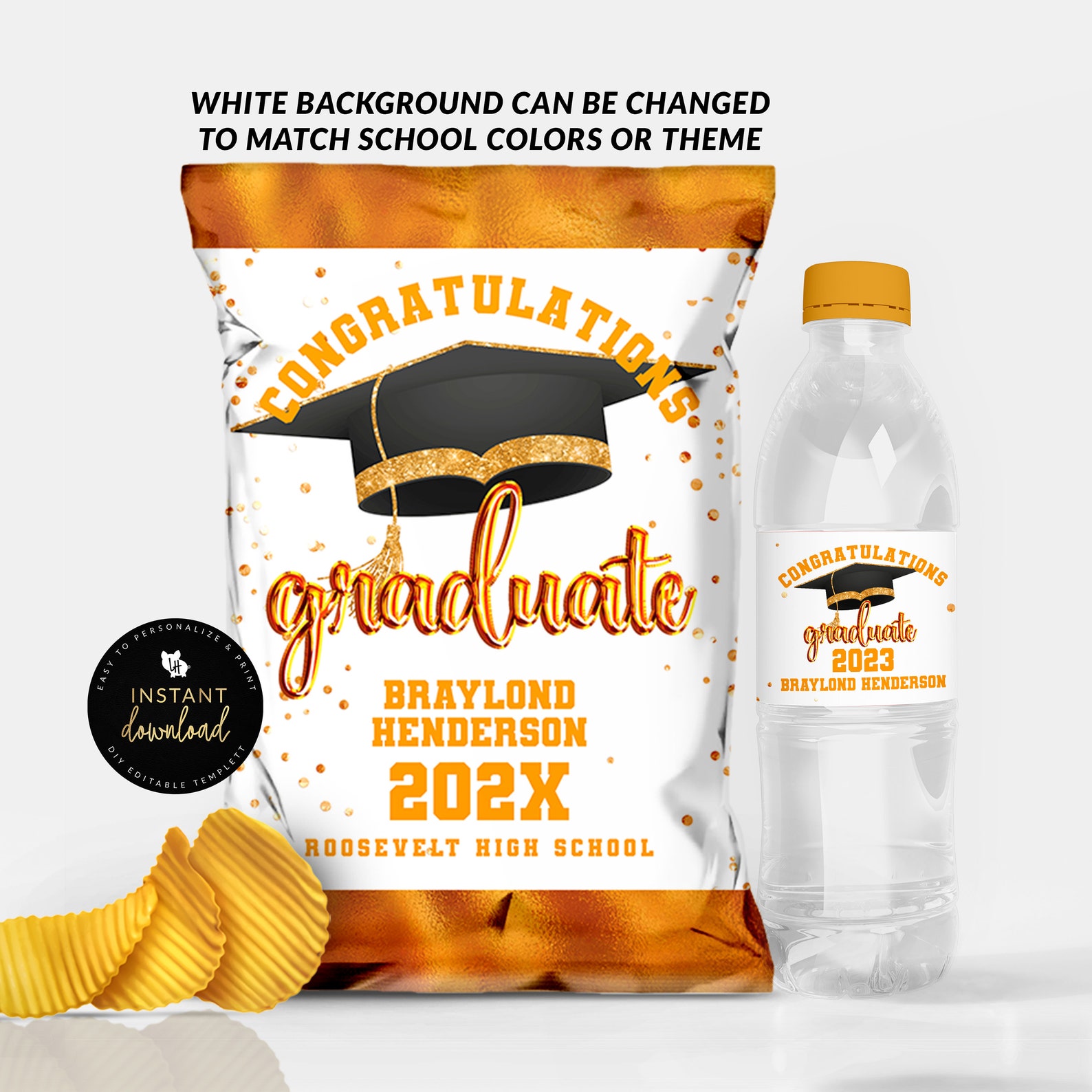 Orange Graduation Chip Bag Graduation Water Label Orange - Etsy