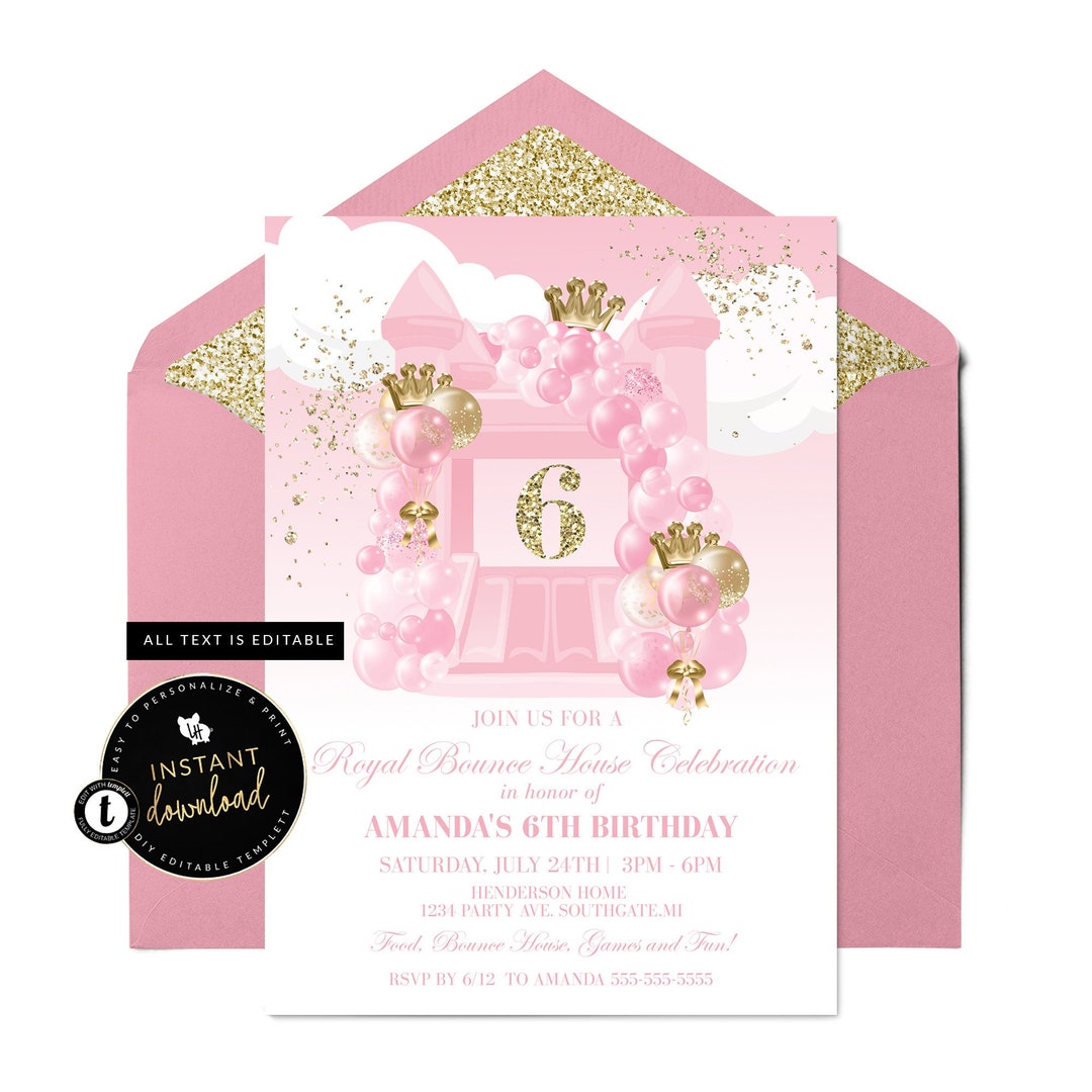 Bounce House Invitation, Princess Bounce House Invite, Bounce Party ...