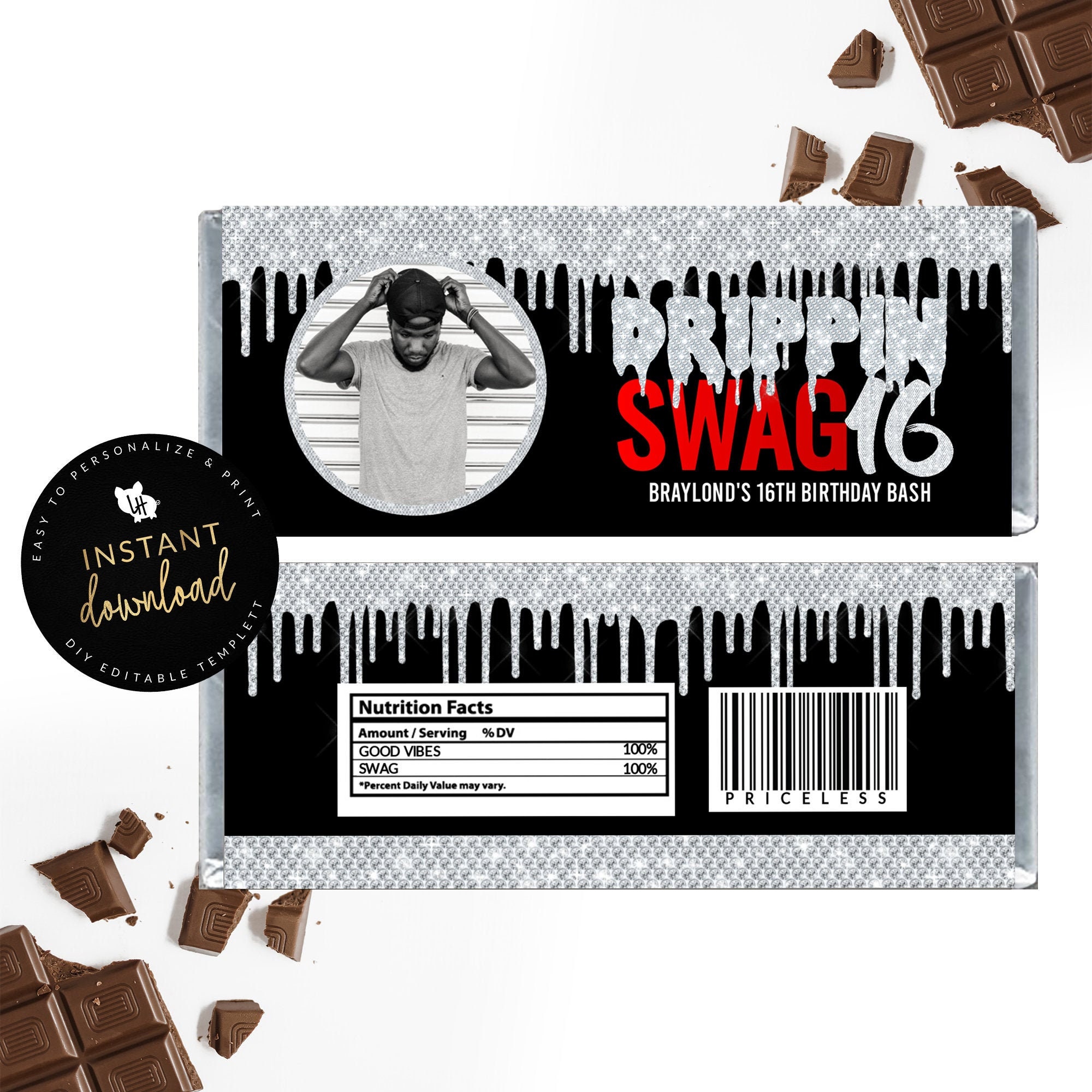 Drippin Swag 16 Silver Candy Bar Label Swag 16 Candy Label - Etsy