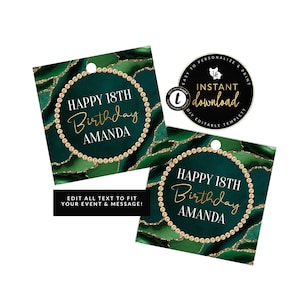 Emerald Green and Gold Favor Tags, Agate Favor Tags, Baby Shower Tags ...