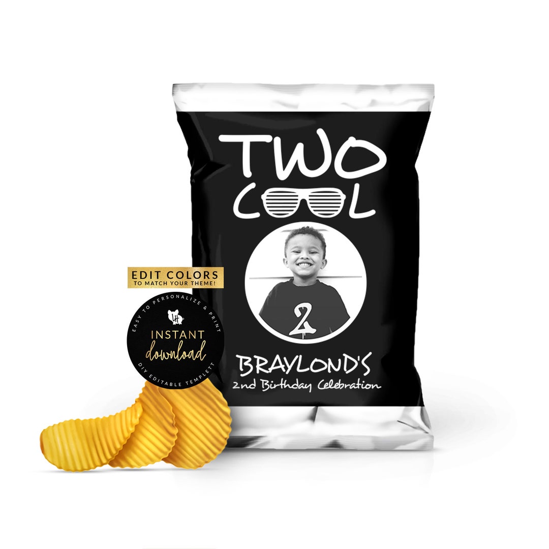 Two Cool Birthday Chip Bag, Two Cool Snack Bag Printable, 2 Cool ...