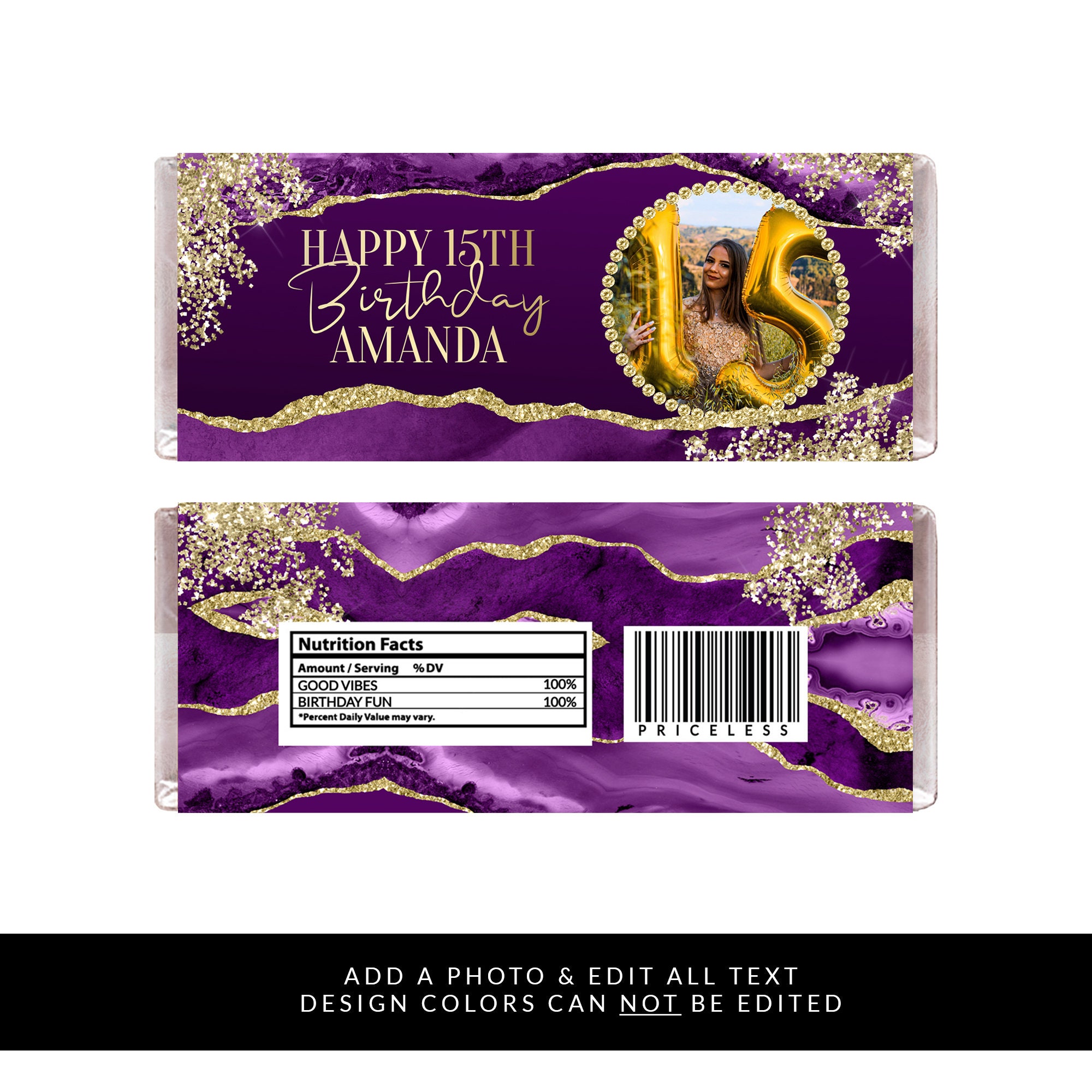 Purple and Gold Candy Bar Label, Purple Agate Candy Cover, Purple and ...
