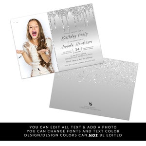 Dripping Silver Invitation, Silver Invitation With Photo, Glitter Drip ...
