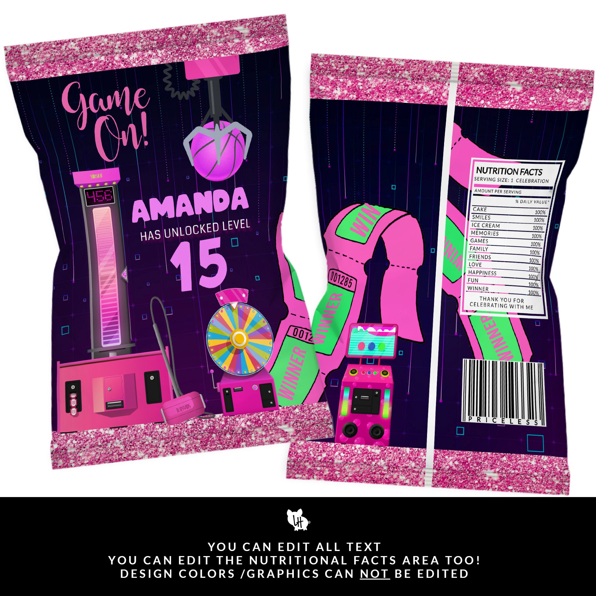 Girls Arcade Chip Bag Arcade Chip Bag Pink Arcade Chip Cover - Etsy