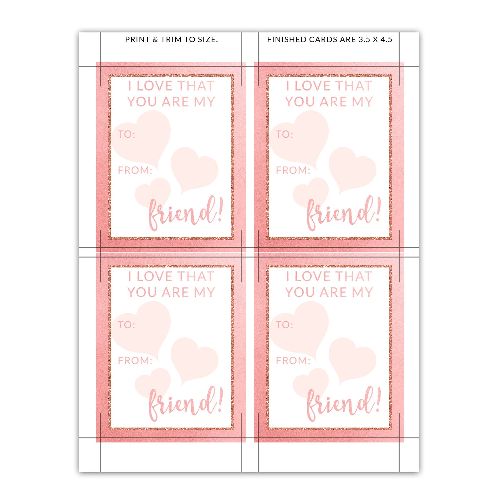 Printable Girl Valentines Day Cards Rose Gold Printable V-day - Etsy