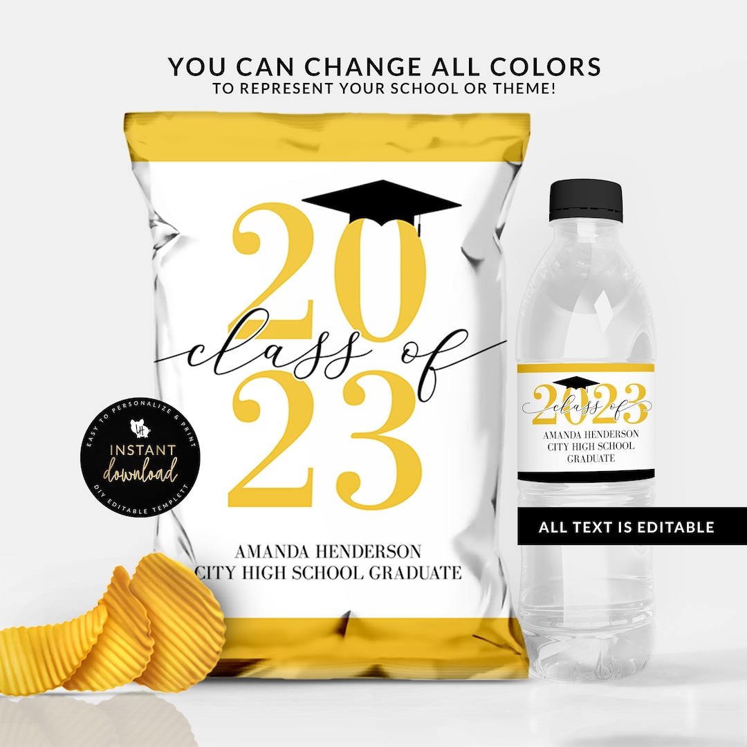 Editable Graduation Chip Bag, Graduation Water Label, Graduation ...