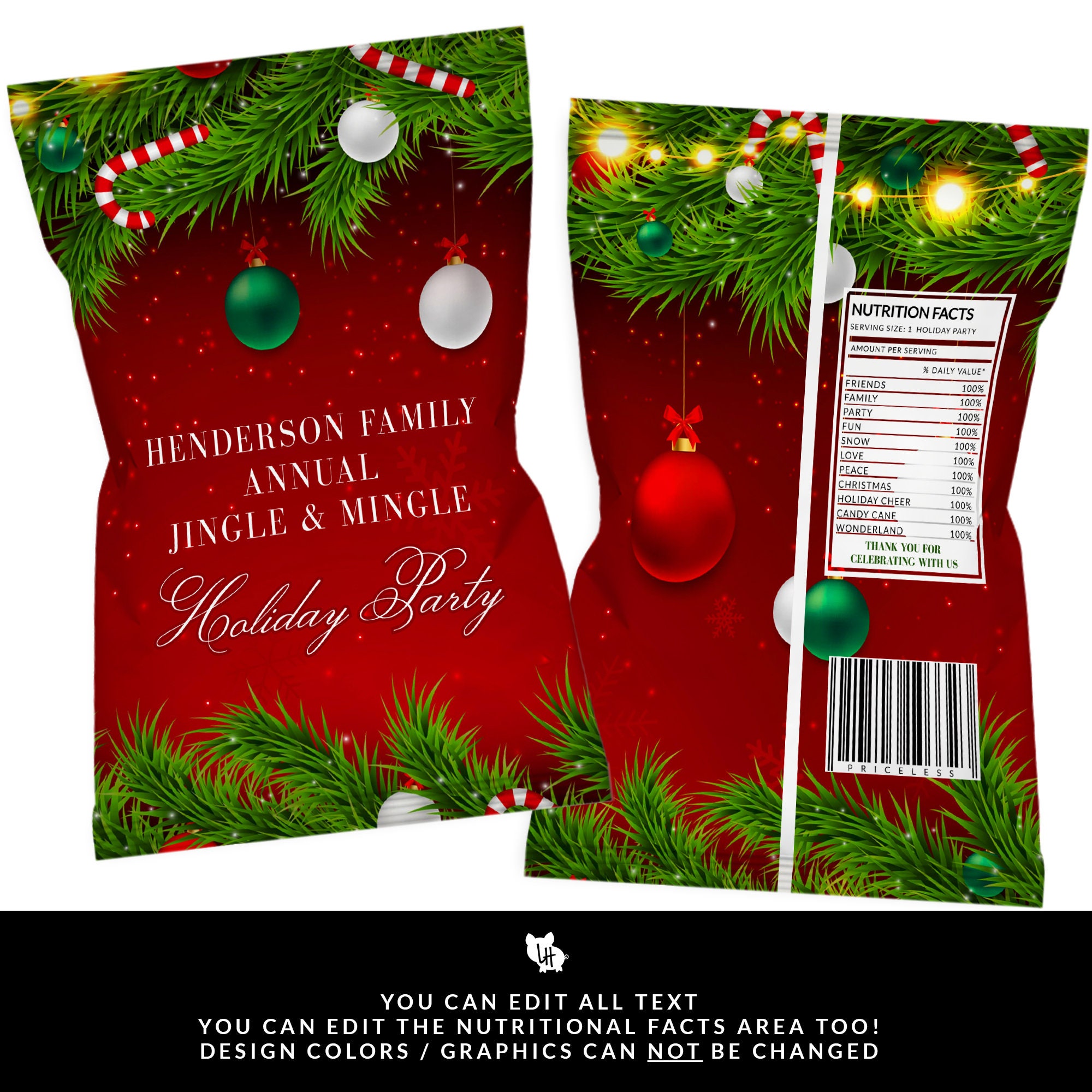 Christmas Chip Bag Holiday Chip Bag Red and Green Chip Bag - Etsy