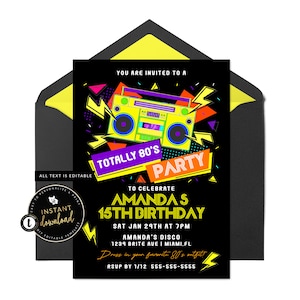 Neon 80's Invitation, 80's Boombox Invite, 80's Birthday Invitation, 80 ...