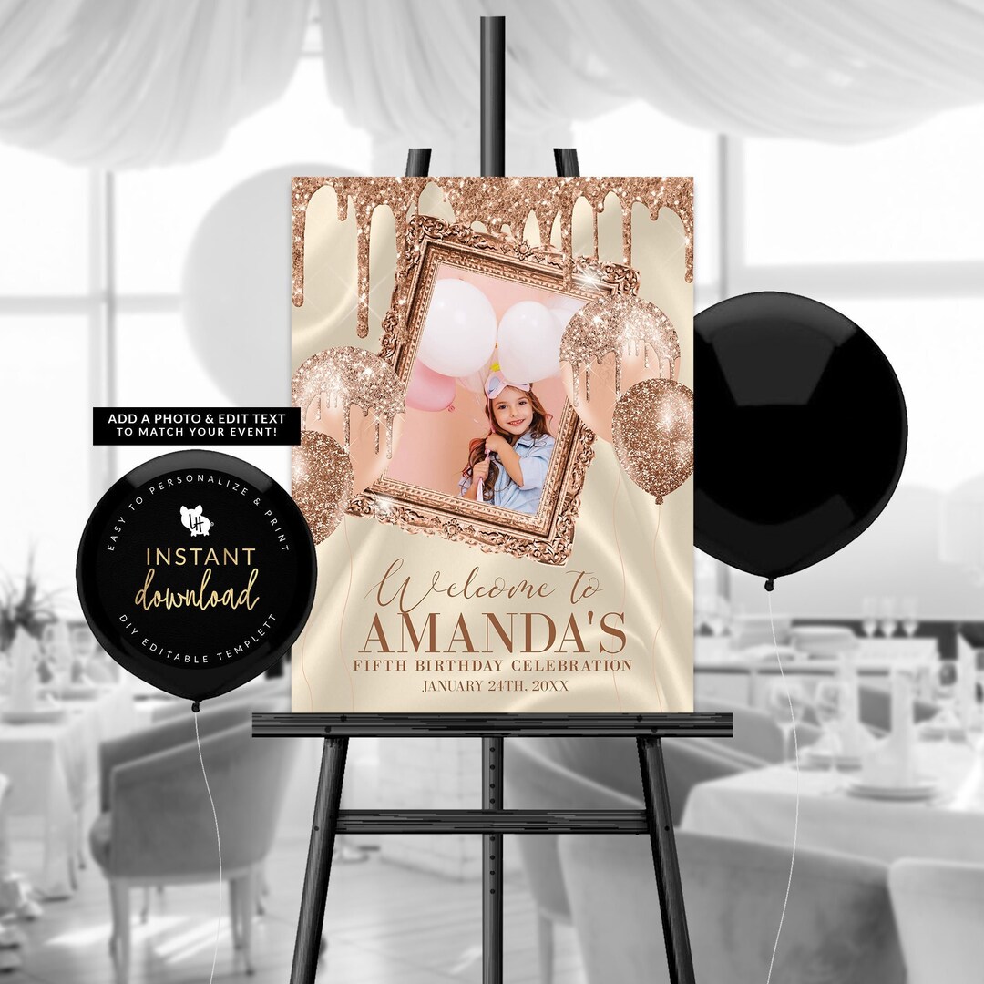 Rose Gold Welcome Sign, Photo Welcome Sign, Birthday Welcome Sign ...