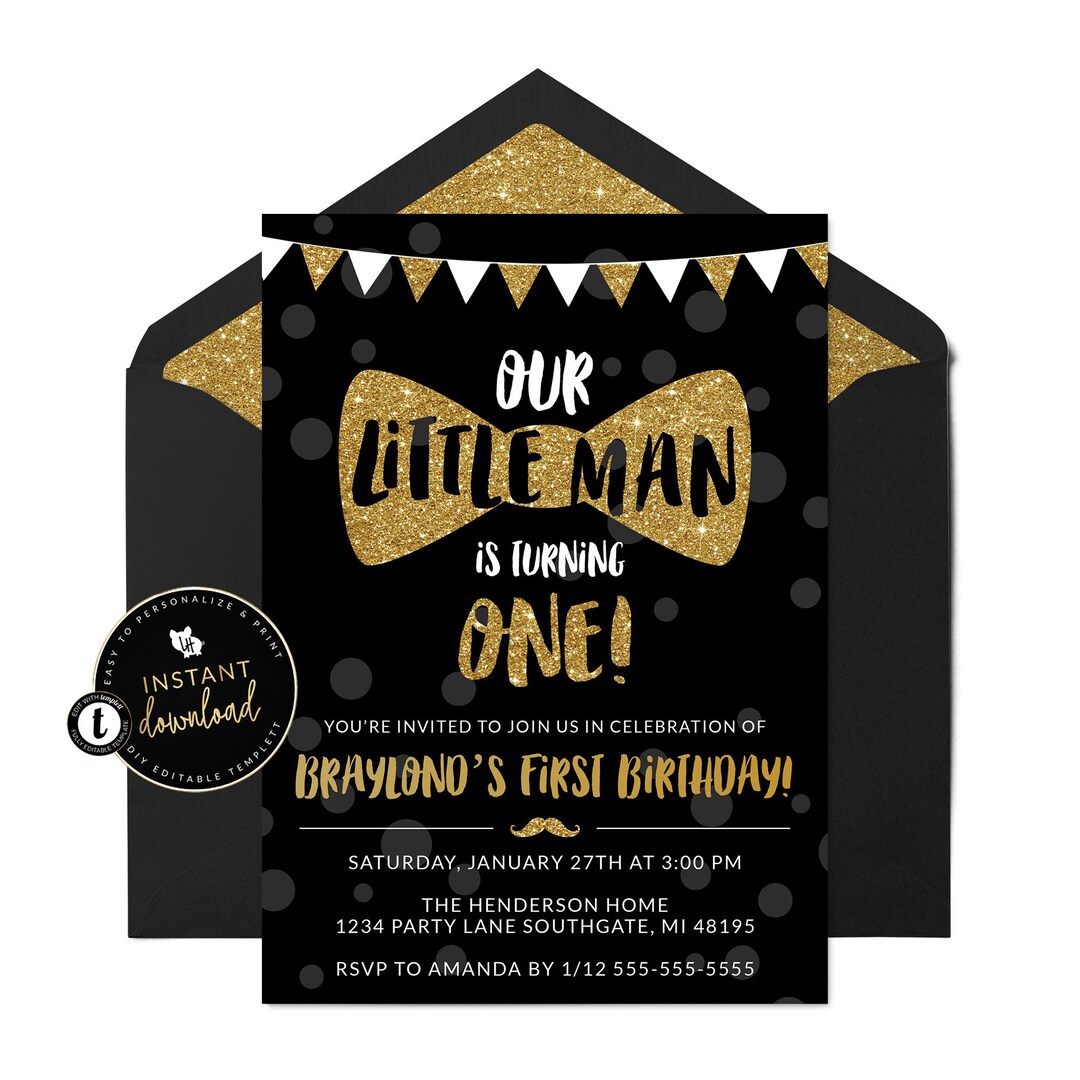 Little Man Birthday Invitation, Bow Tie Birthday, Little Man Birthday ...