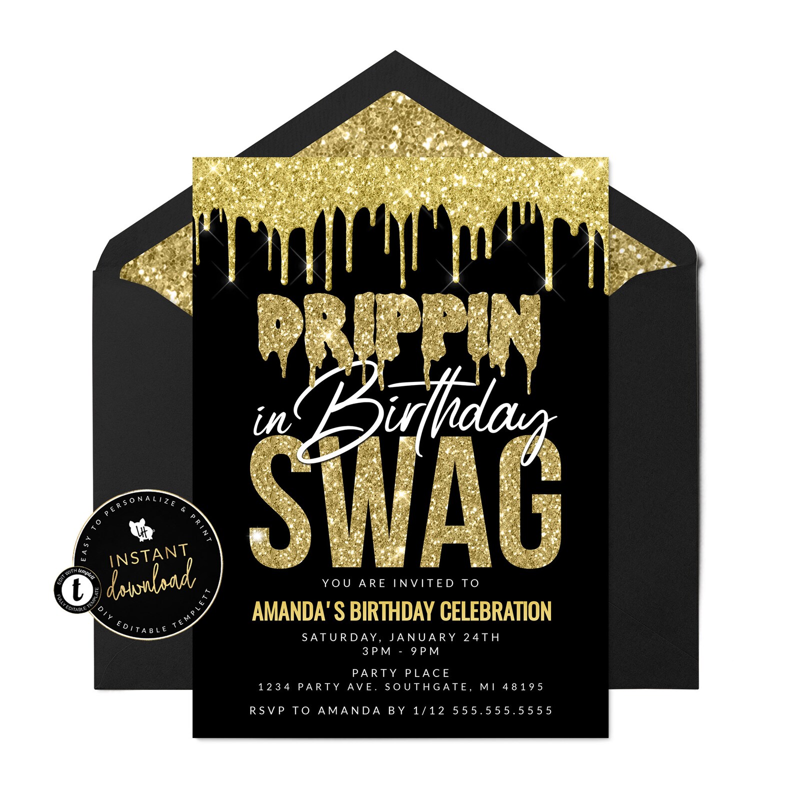 Drippin in Birthday Swag Invitation, Gold Birthday Swag Invitation, Hip ...