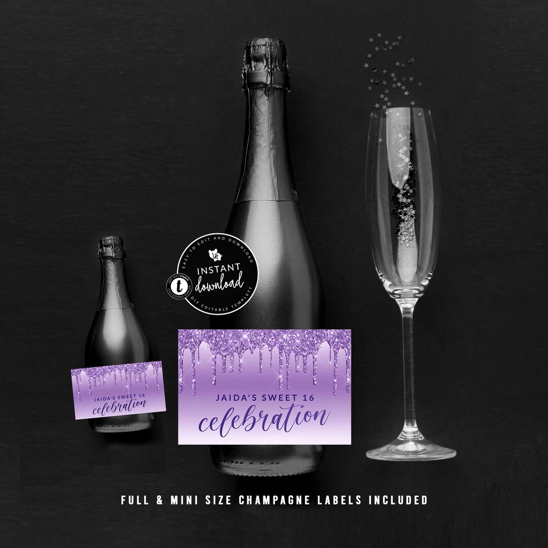 Purple Drip Champagne Bottle Label, Purple Champagne Bottle Label, Full ...