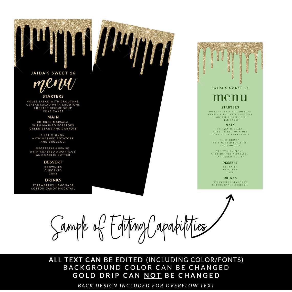 Gold Glitter Drip Menu Card Dripping Menu Gold Birthday - Etsy