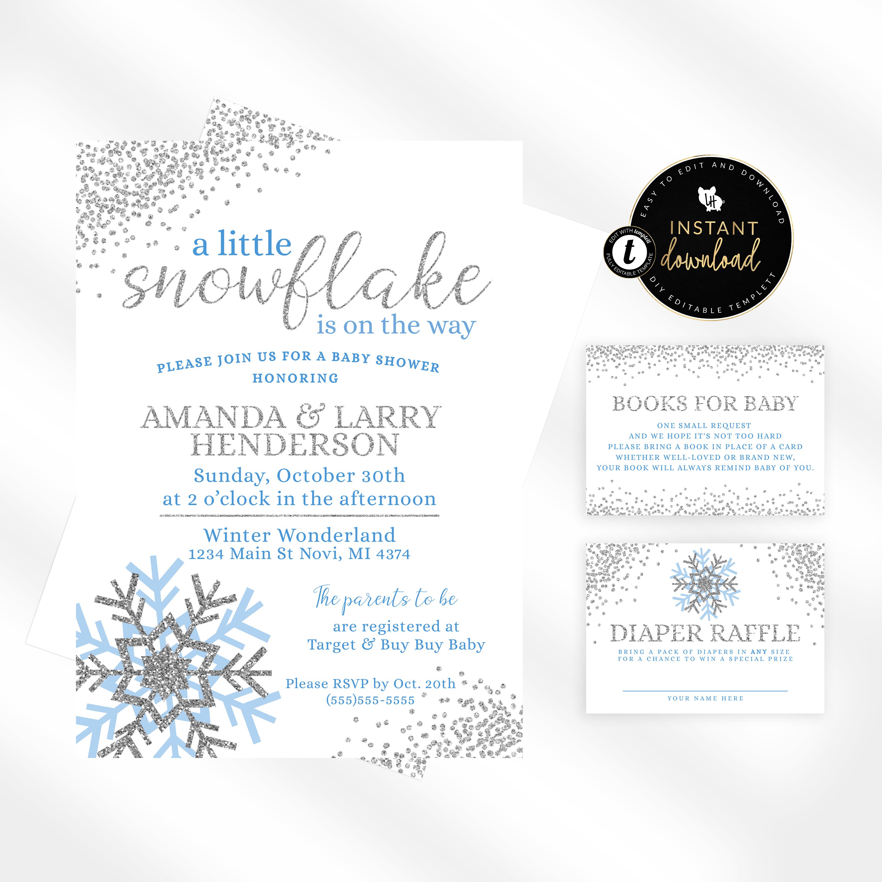 Blue Snowflake Baby Shower Invitation Boy Winter Baby - Etsy