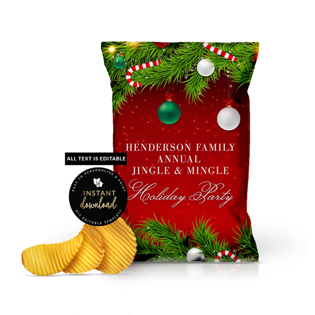 Christmas Chip Bag, Holiday Chip Bag, Red and Green Chip Bag Template ...