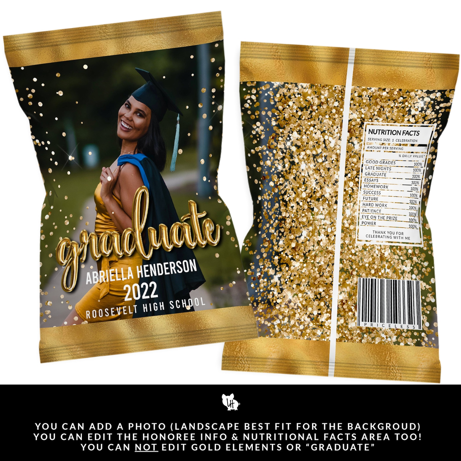 Graduation Photo Chip Bag, Graduation Gold Chip Bag, Graduation ...