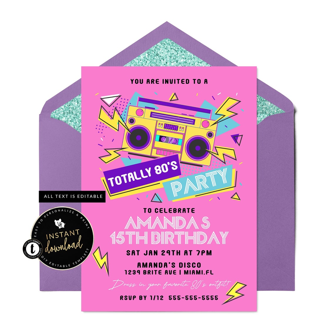 80's Invitation 80's Boombox Invite 80's - Etsy