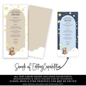 Moon and Stars Teddy Bear Menu, Teddy Bear Baby Shower Menu, Shower ...
