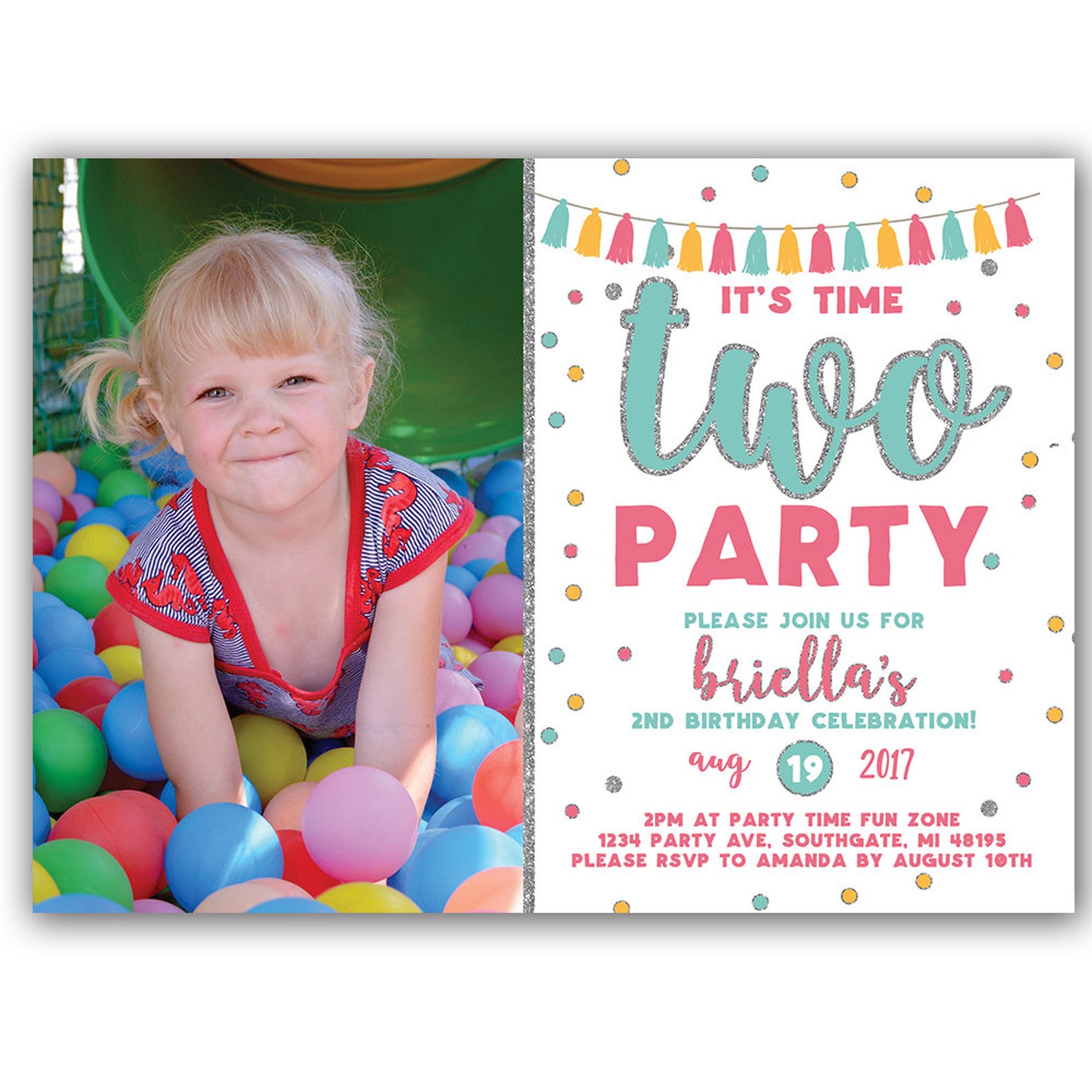 Time Two Party Birthday Invitation 2nd Birthday Invitation - Etsy