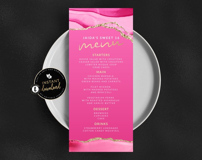 Blush Calligraphy Printable Wedding Menu or Rehearsal Dinner Menu - Etsy